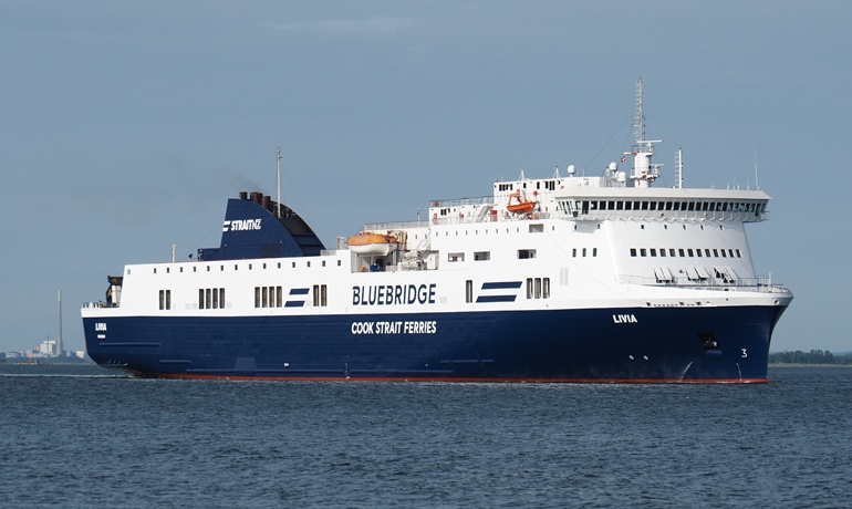 LIVIA left dry-docking in Denmark, ready to take up service for New Zealand’s Bluebridge Cook ...